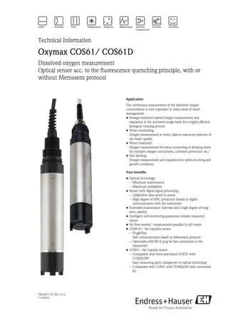 Oxymax cos61 d endress+hauser datasheet-dissolved oxygen measurement | PDF