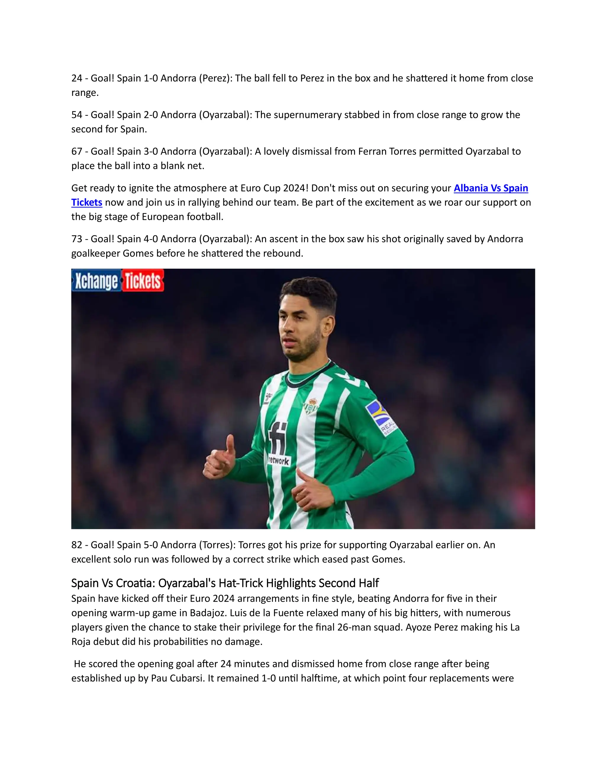 Oyarzabal Hat-Trick in Spain’s UEFA Euro 2024 Warm-Up.docx | Free Download