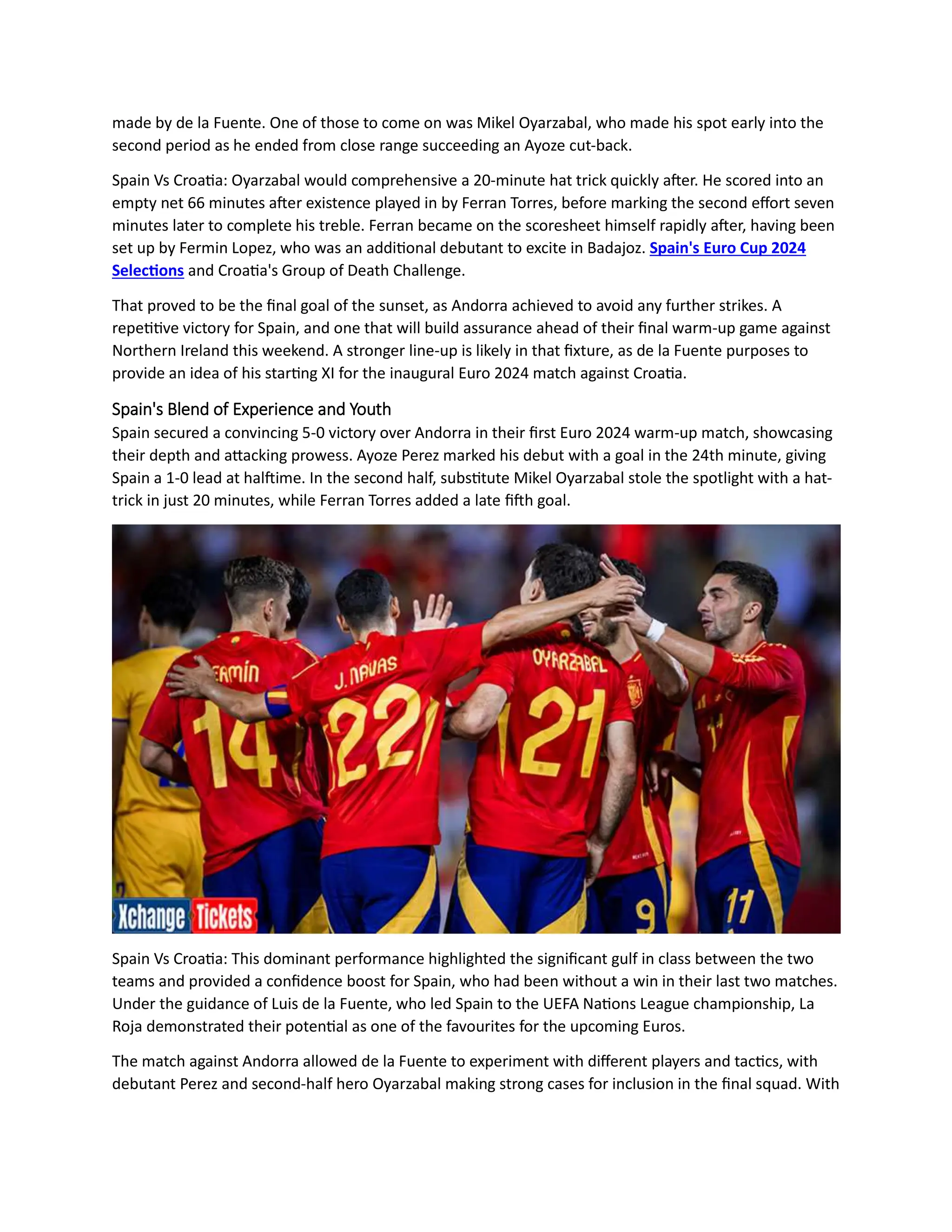 Oyarzabal Hat-Trick in Spain’s UEFA Euro 2024 Warm-Up.docx | Free Download