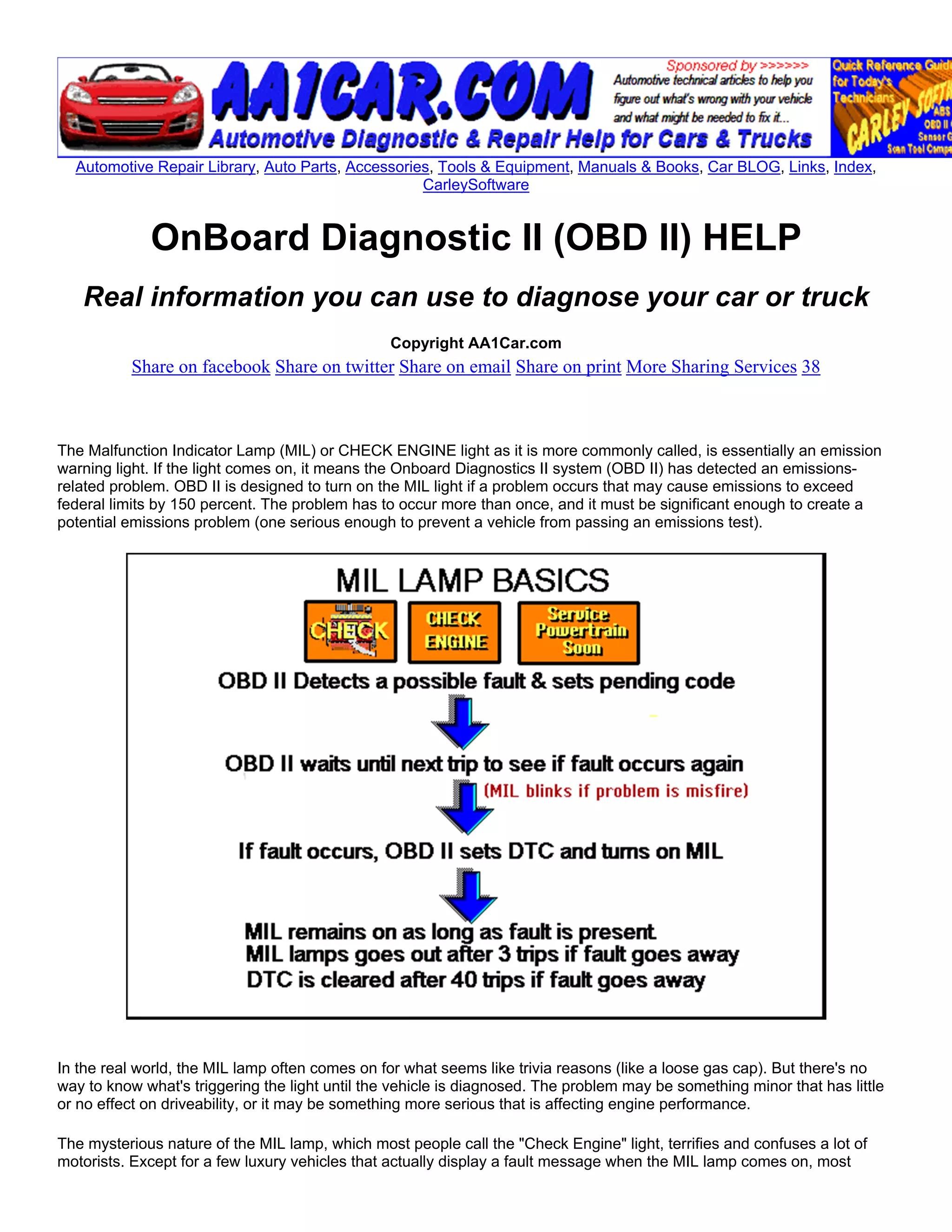 On board diagnostic ii (obd ii) | PDF