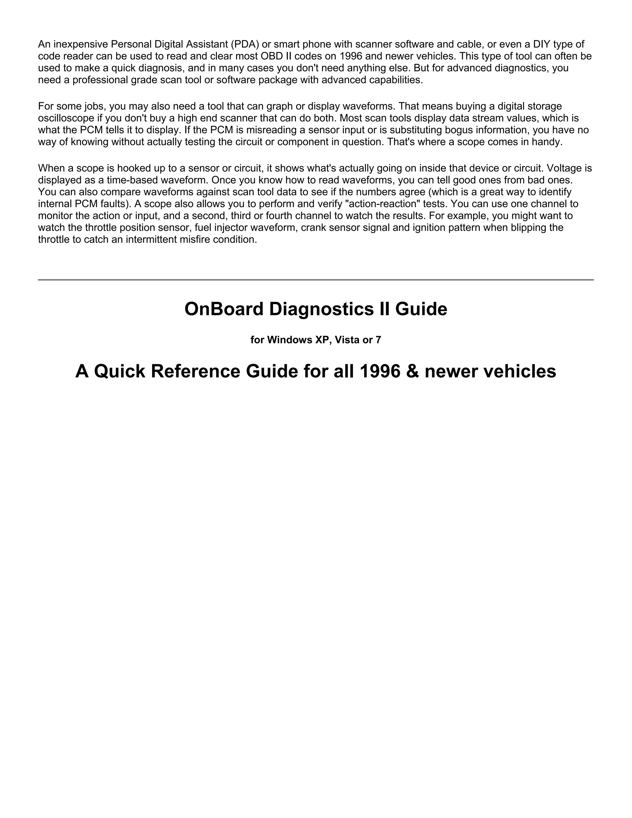 On board diagnostic ii (obd ii) | PDF