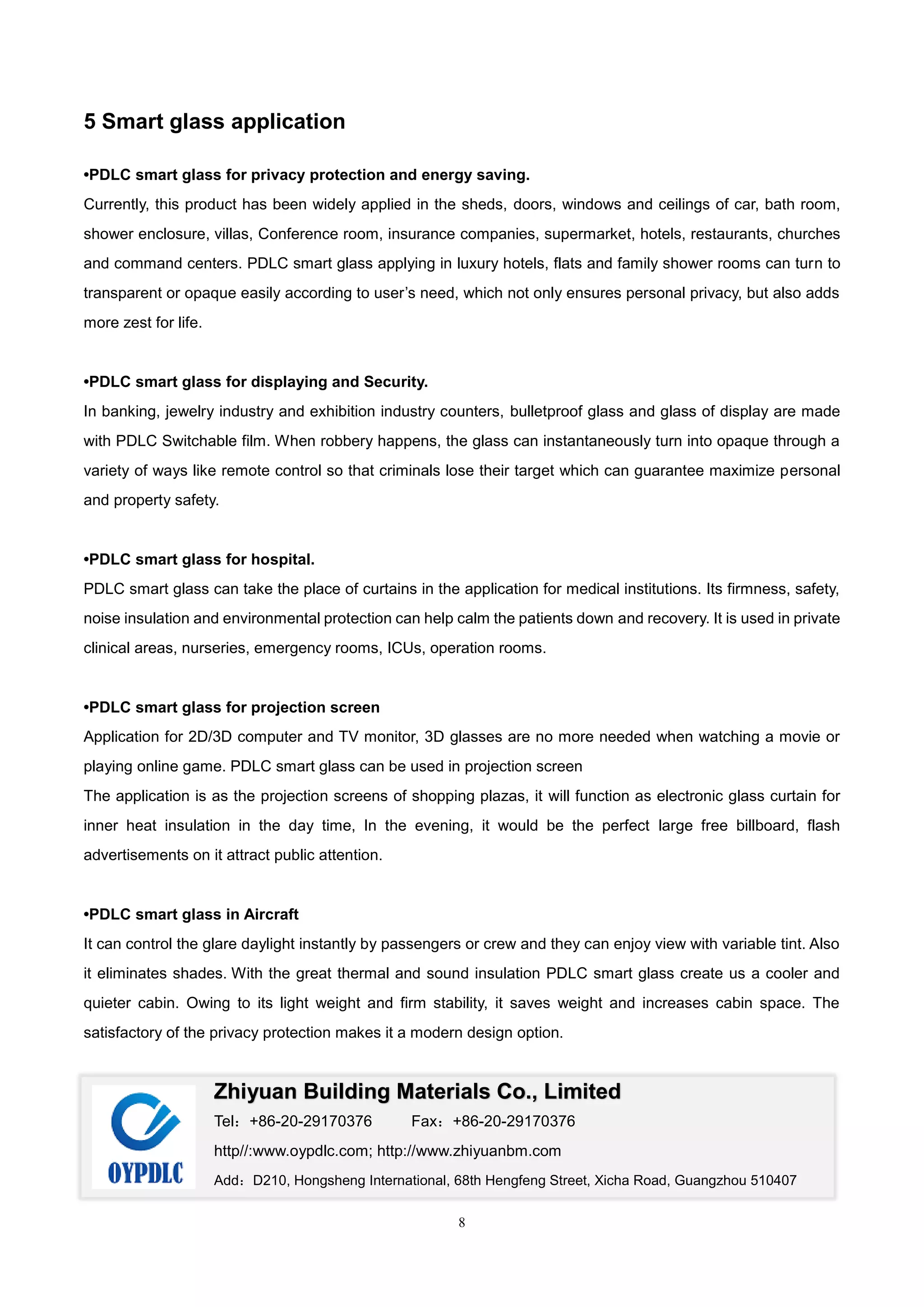 Switchable smart glass, PDLC film brochure-OYPDLC.COM