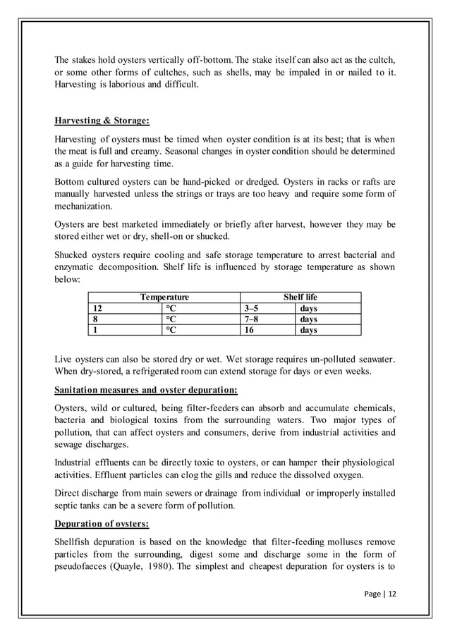 Oyster and mussel culture techniques | DOCX | Zoos & Aquariums ...