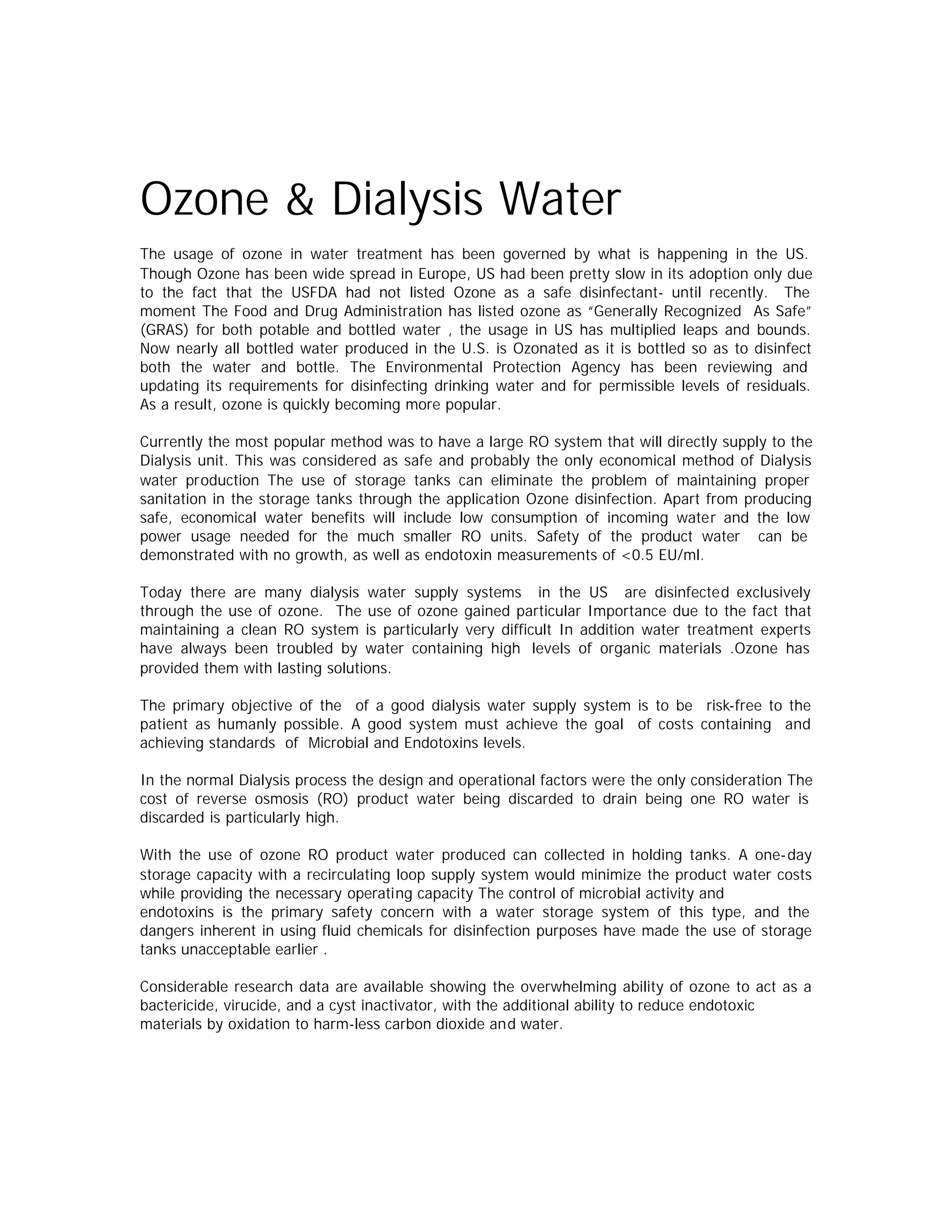 Ozone & Dialysis Water | PDF