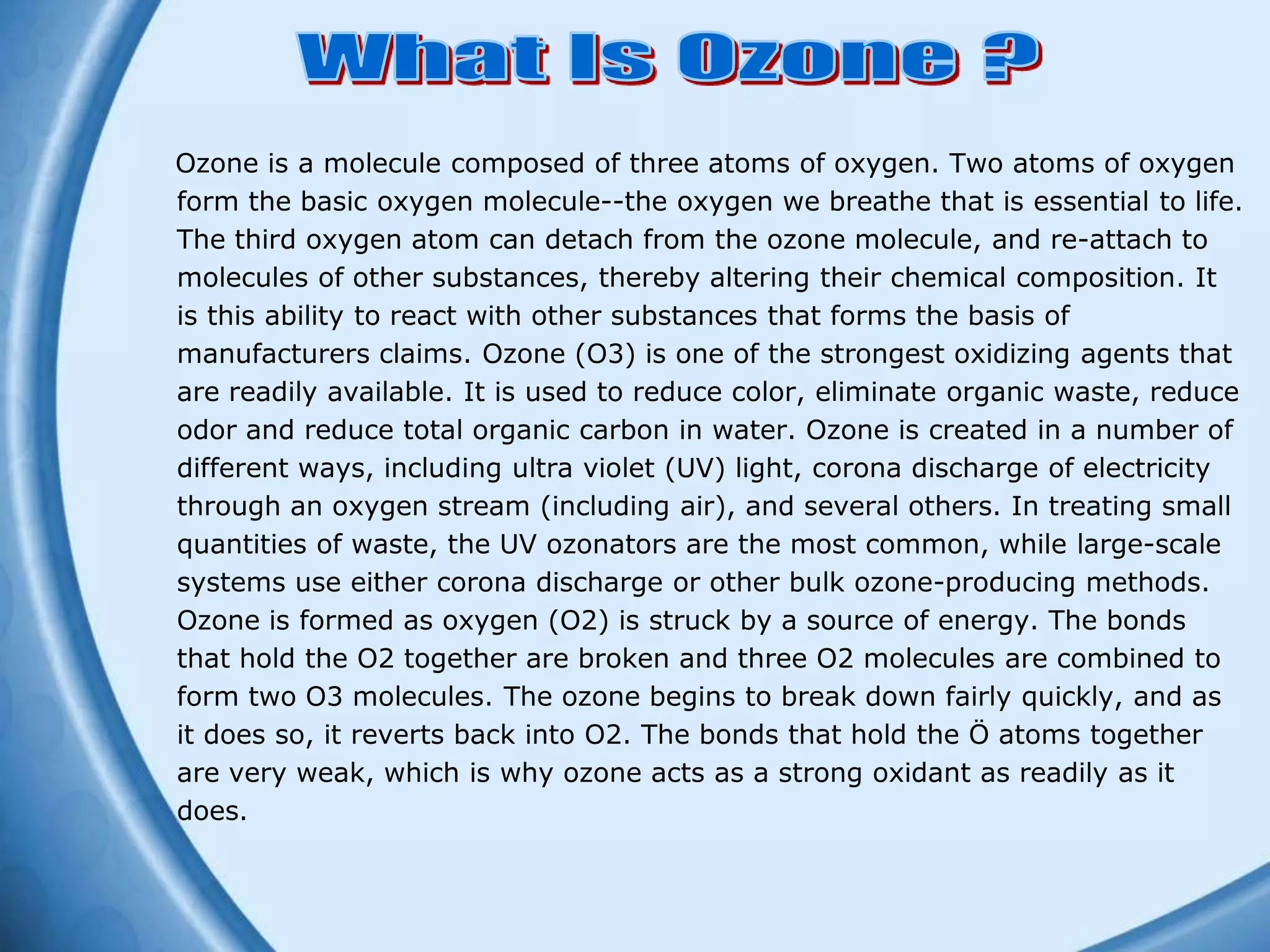 Ozone generator by eltech engineers | PPSX
