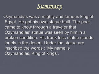 Analysis And Summary Of Ozymandias By Percy Bysshe Shelley, 51% OFF