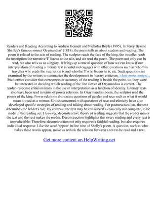 Ozymandias Analysis Essay | PDF