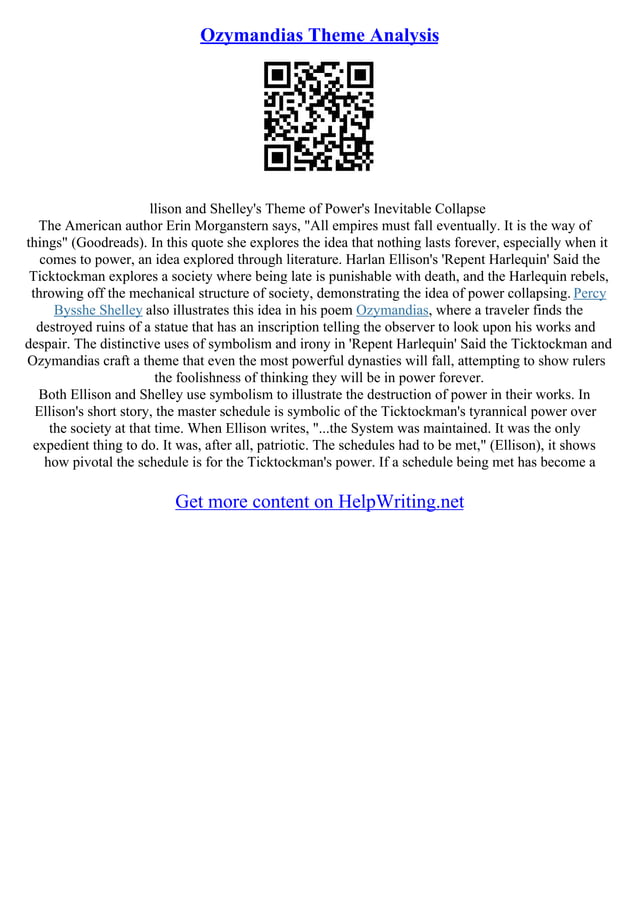 Ozymandias Analysis Essay | PDF