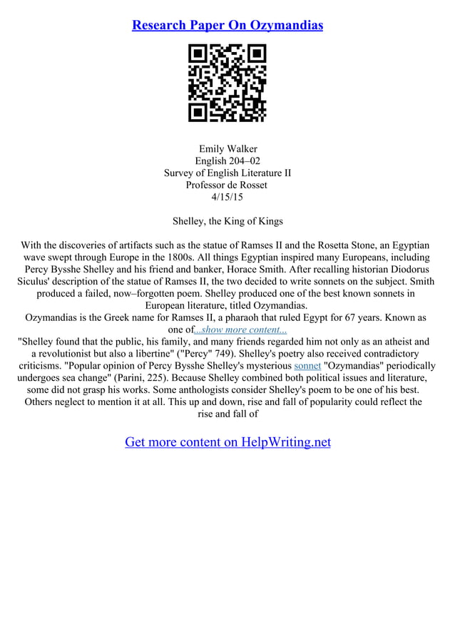 Ozymandias Analysis Essay | PDF