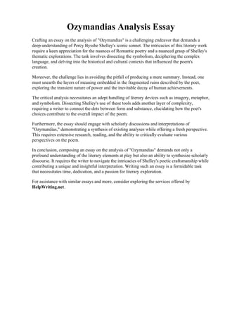 Ozymandias Analysis Essay.pdfOzymandias Analysis Essay. Analysis on ...