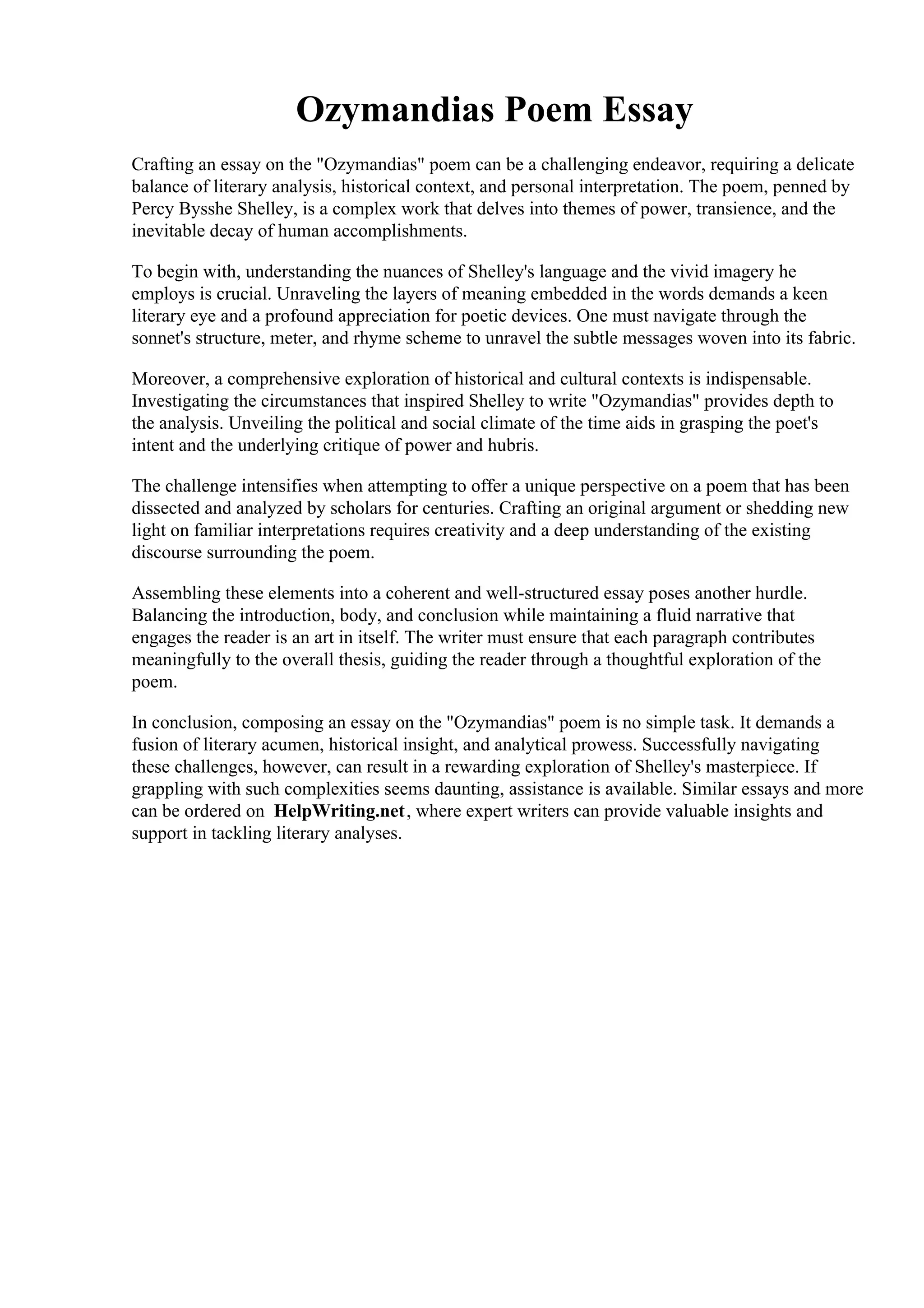 Ozymandias Poem Essay | PDF