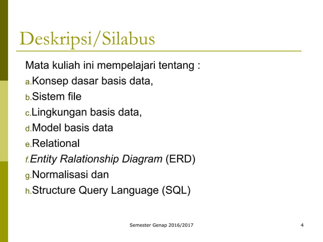 Contoh Silabus Basis Data dan Materi Perkuiahan | PPT
