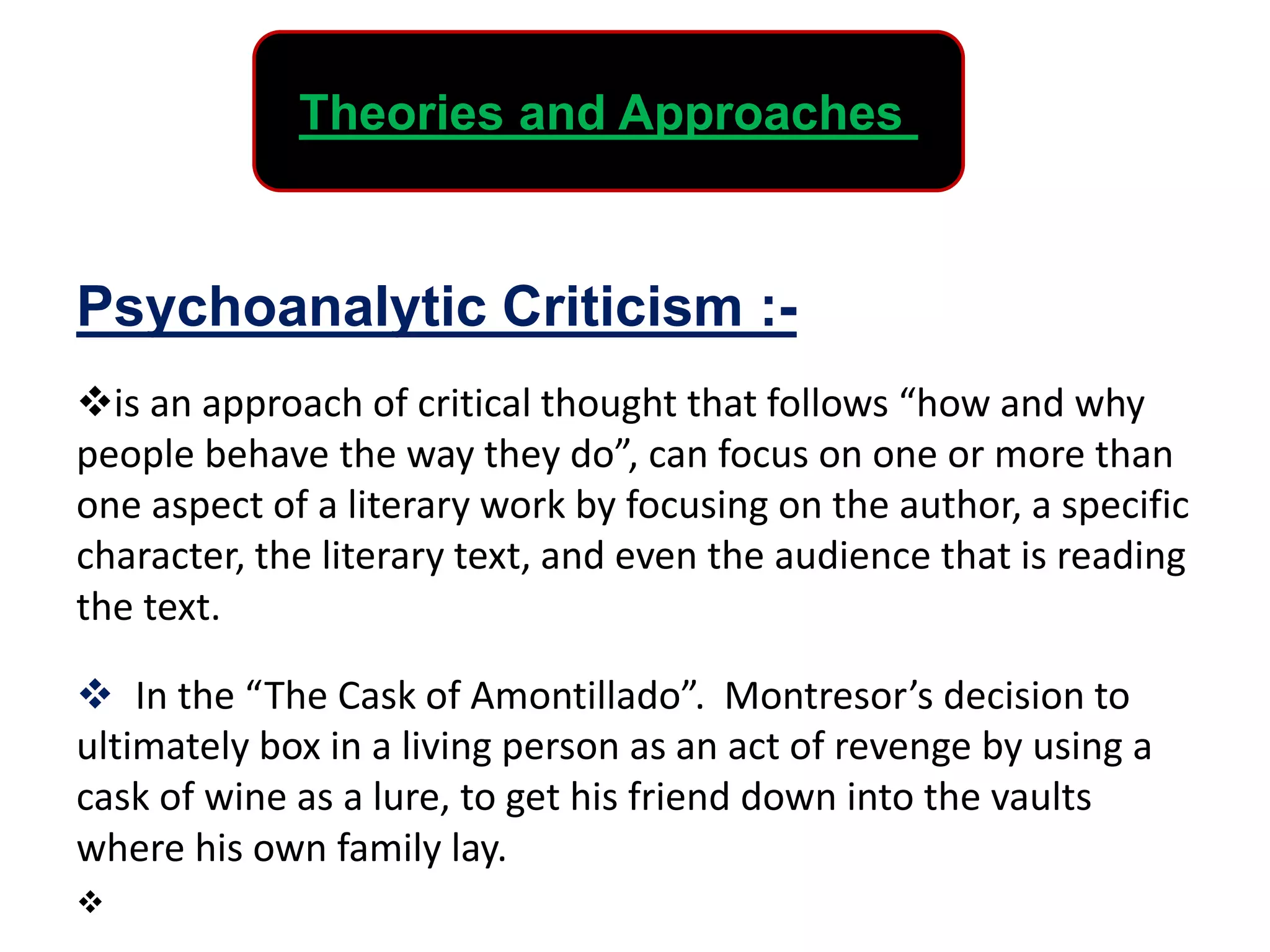 Literary Analysis of "The Cask of AMontillado" | PPTX