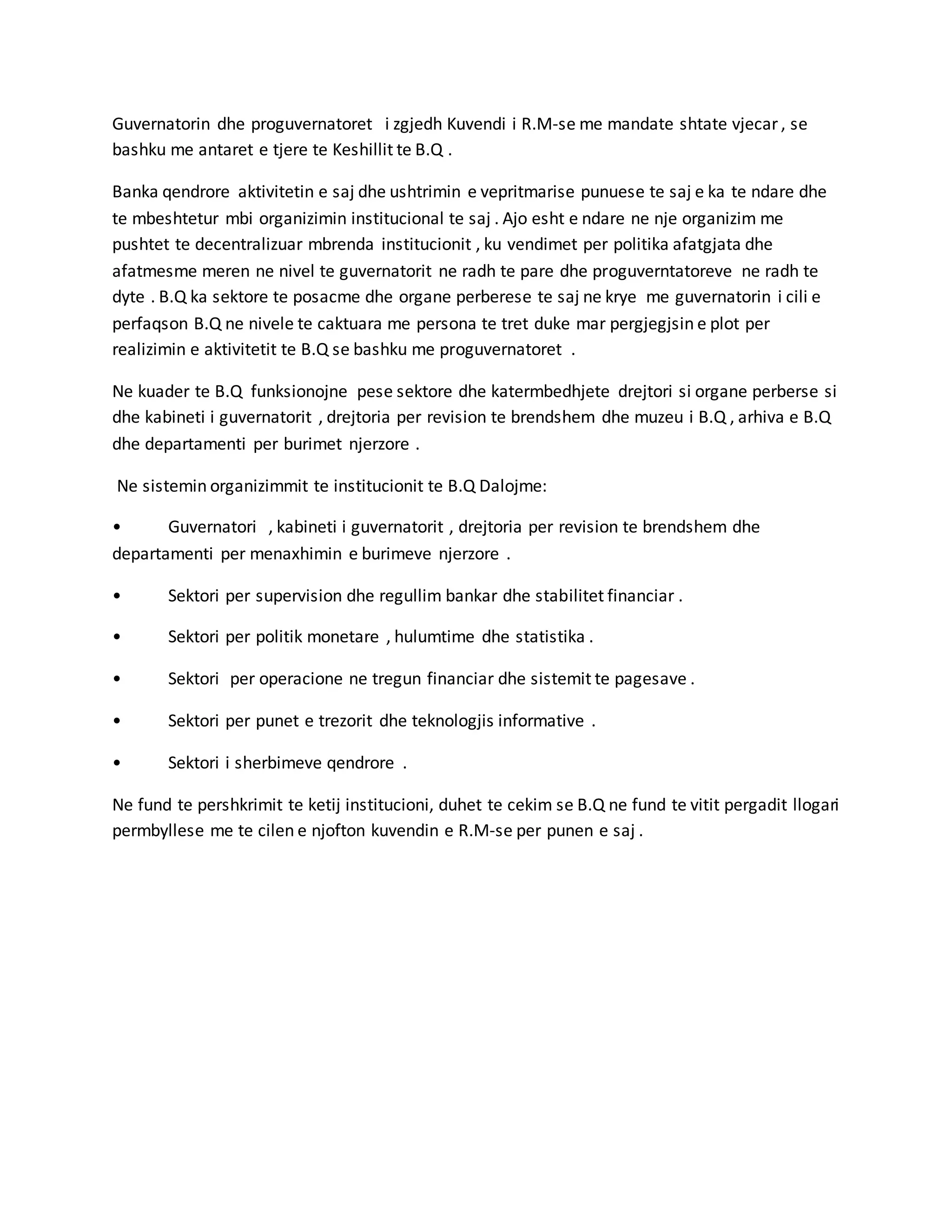 Banka Qendrore e R.M | DOCX