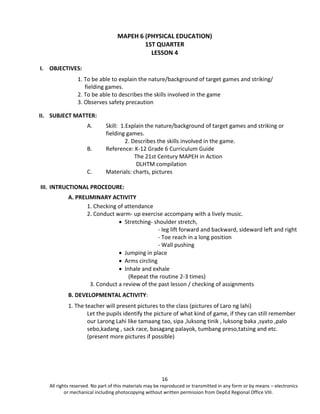 PE 6 K-12 TEACHER'S GUIDE Q1 2017 | PDF