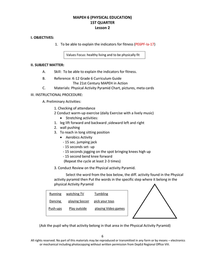 PE 6 K-12 TEACHER'S GUIDE Q1 2017 | PDF | Participant Sports | Fitness ...