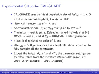 Adaptive Constraint Handling and Success History Differential Evolution for CEC 2017 Constrained ...