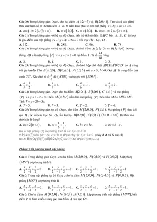 Trắc nghiệm Phương trình mặt phẳng | DOCX