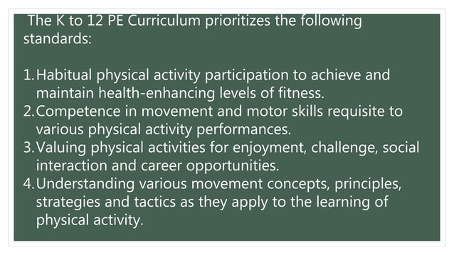 P.e curriculum framework | PPTX | Fitness and Exercise | Healthy Living