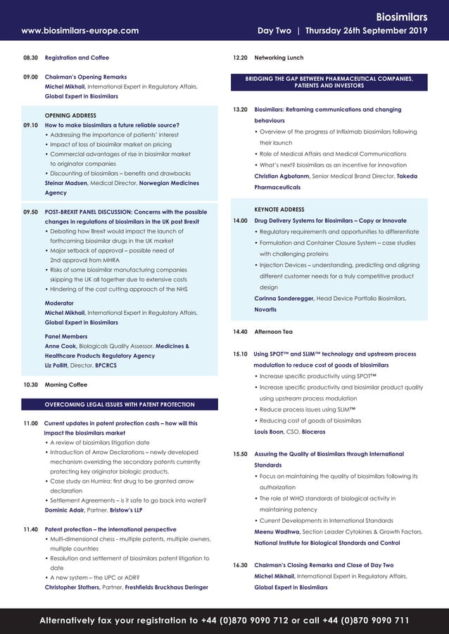 SMi Group's Biosimilars 2019 conference | PDF