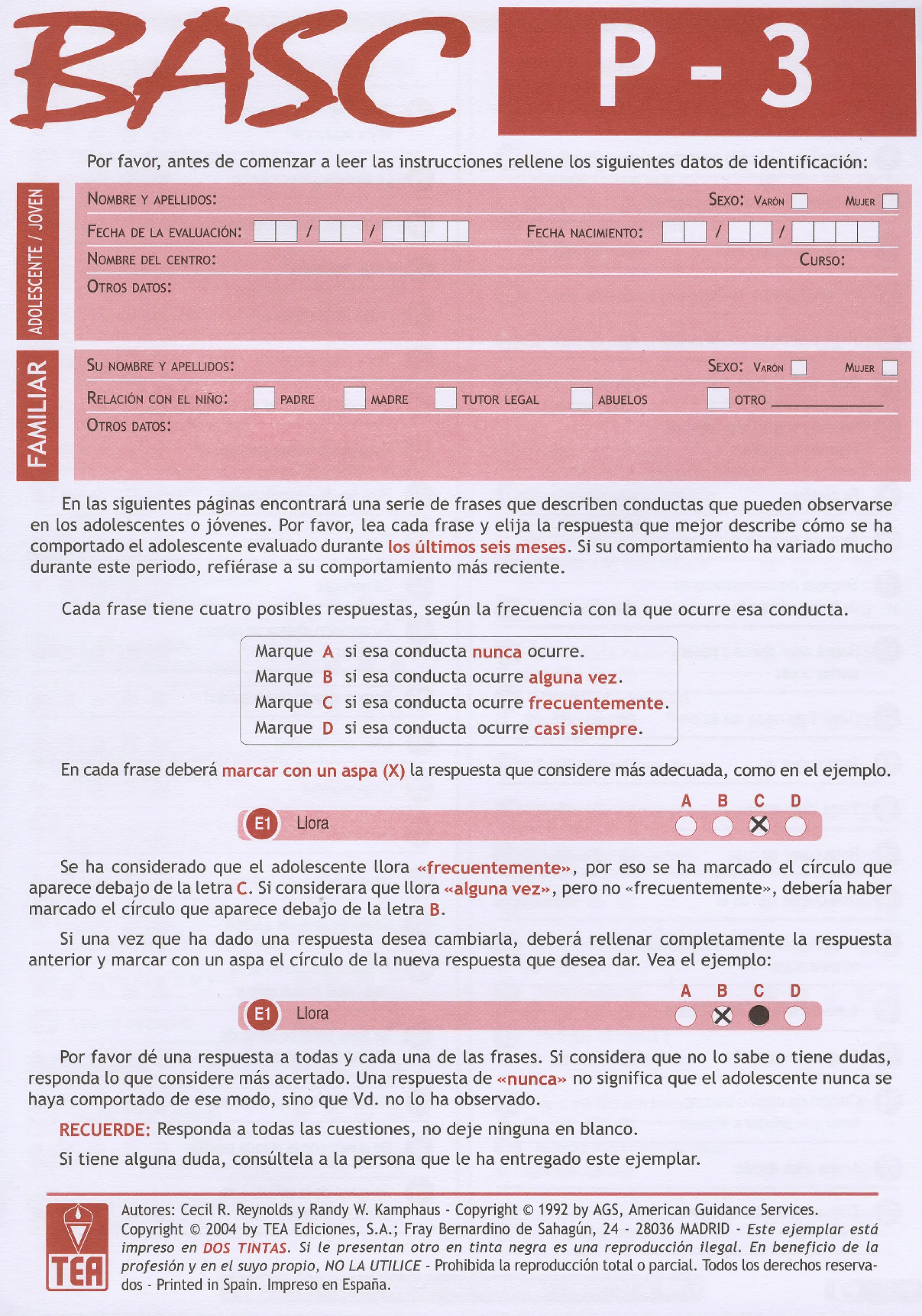 BASC P3 cuadernillo de la bateria basc p3 | PDF