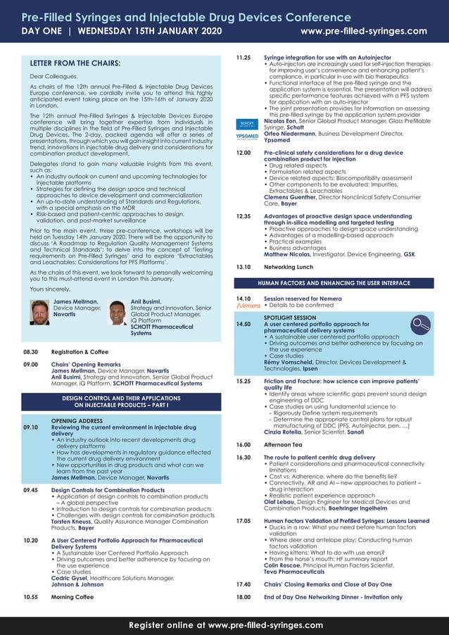 SMi Group's Pre-Filled Syringes and Injectable Drug Devices 2020 | PDF