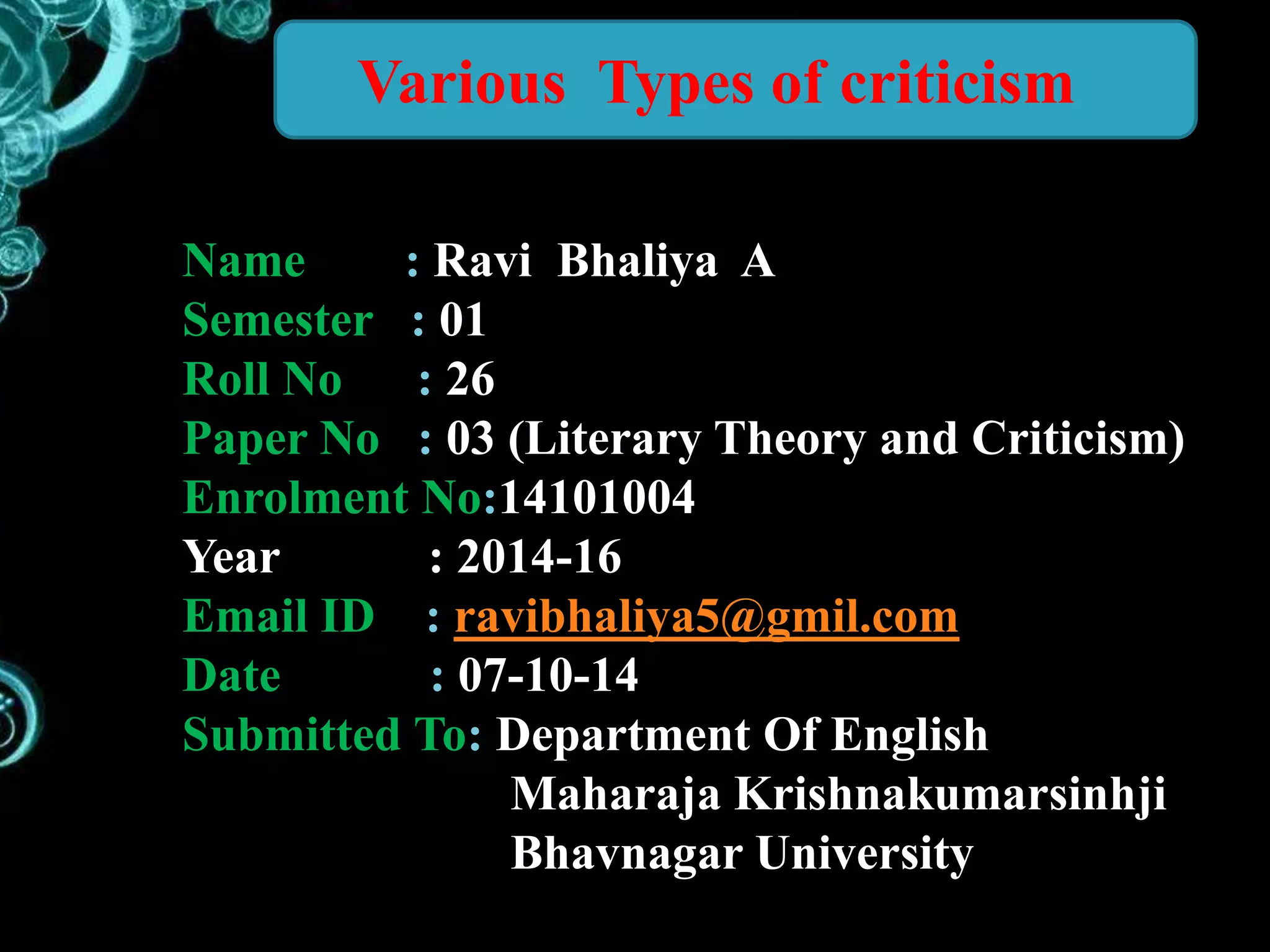 various types of criticism | PPTX