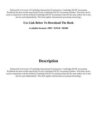 (P.D.F FILE) Cambridge IGCSE Accounting Workbook [Free Ebook] | PDF
