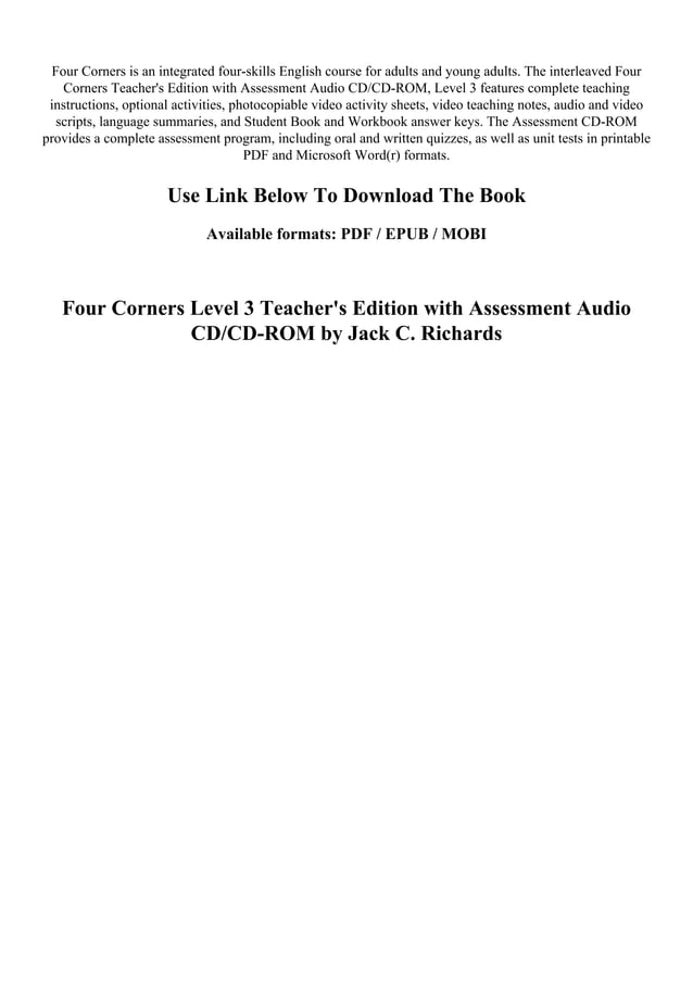 (P.D.F FILE) Four Corners Level 3 Teacher's Edition with Assessment ...
