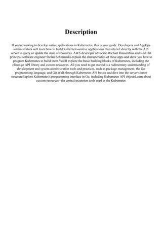 (P.D.F. FILE) Programming Kubernetes: Developing Cloud-Native ...