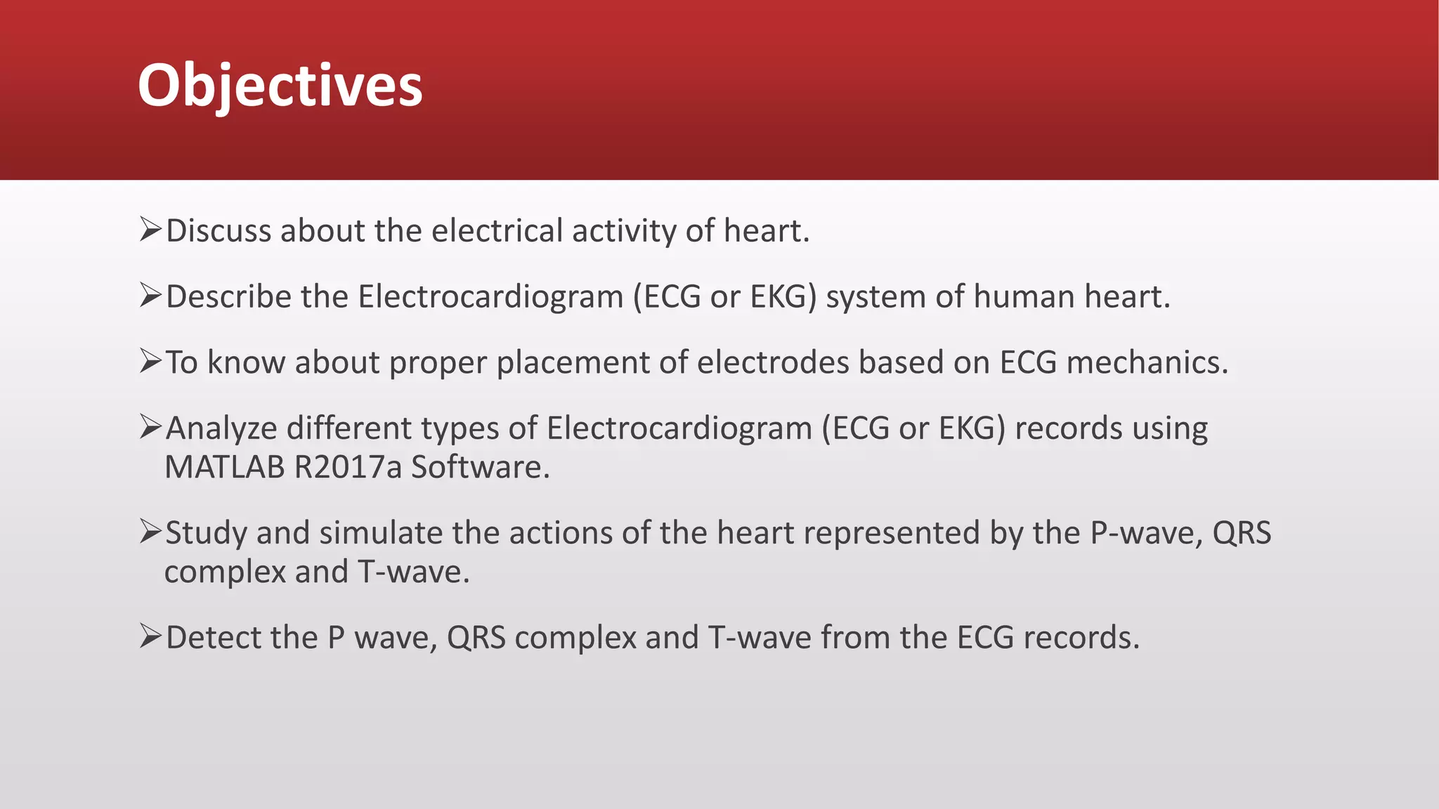 P-QRS-T peak detection of ECG signal by MATLAB | PPTX