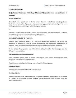 Pakistan studies for class 9th Notes | DOCX