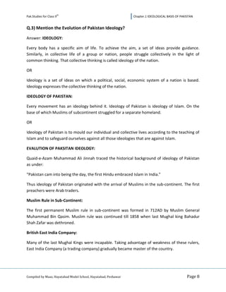 Pakistan studies for class 9th Notes | DOCX