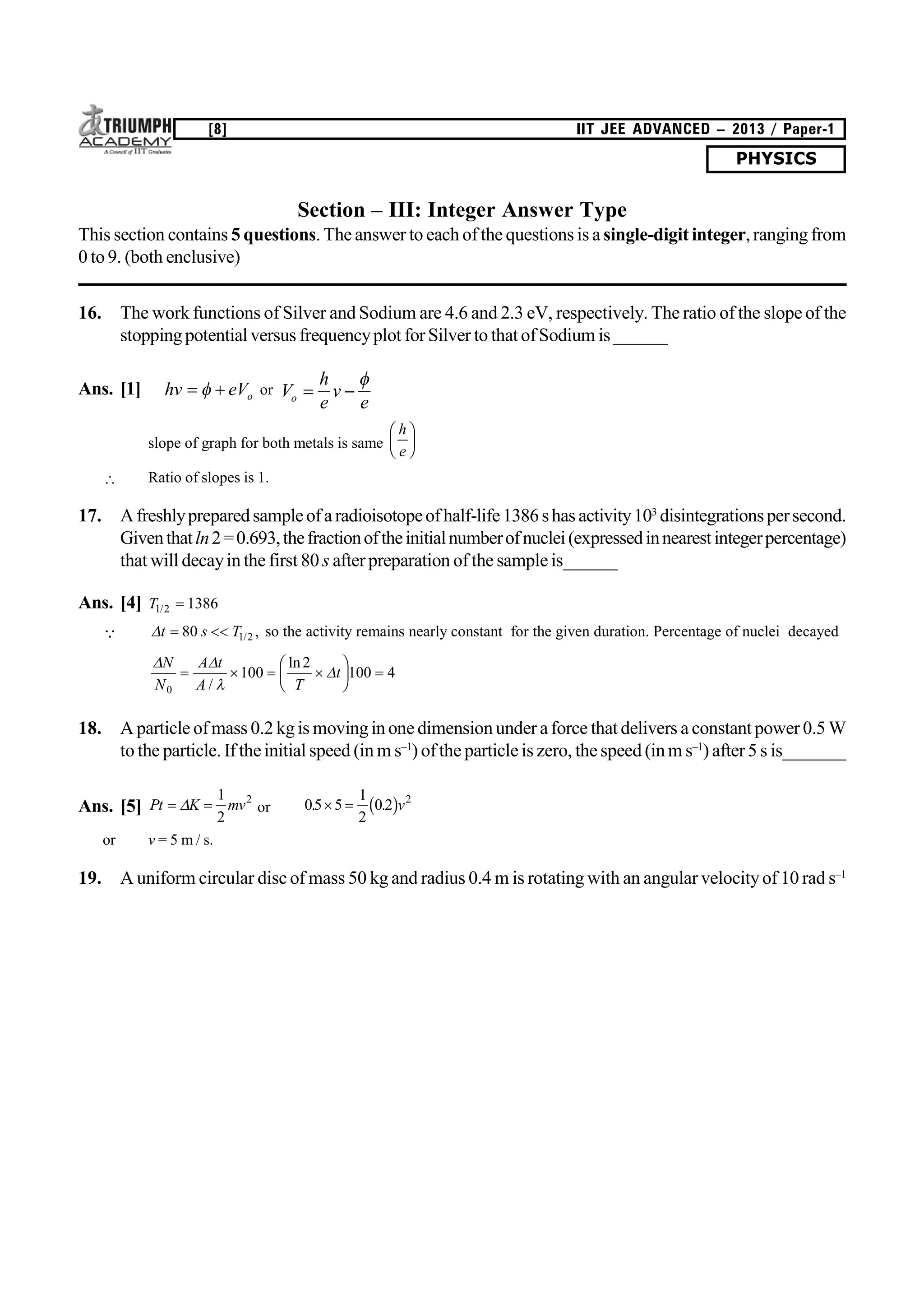 Triumph JEE Advanced Physics- Paper 1 | PDF