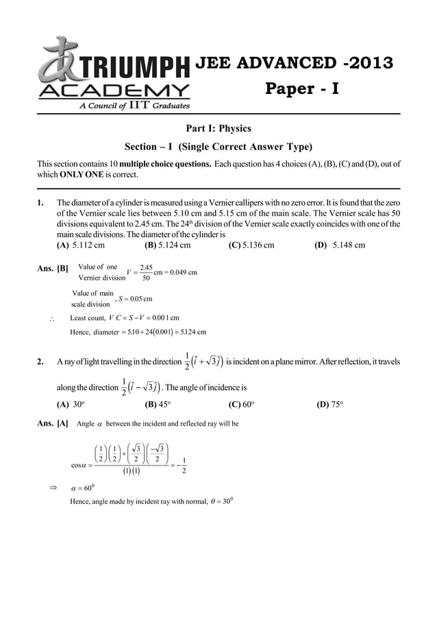 Triumph JEE Advanced Physics- Paper 1 | PDF | Physics | Science