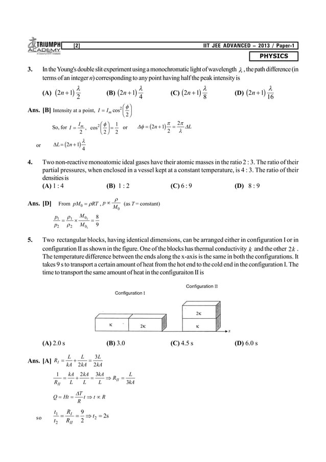 Triumph JEE Advanced Physics- Paper 1 | PDF | Physics | Science