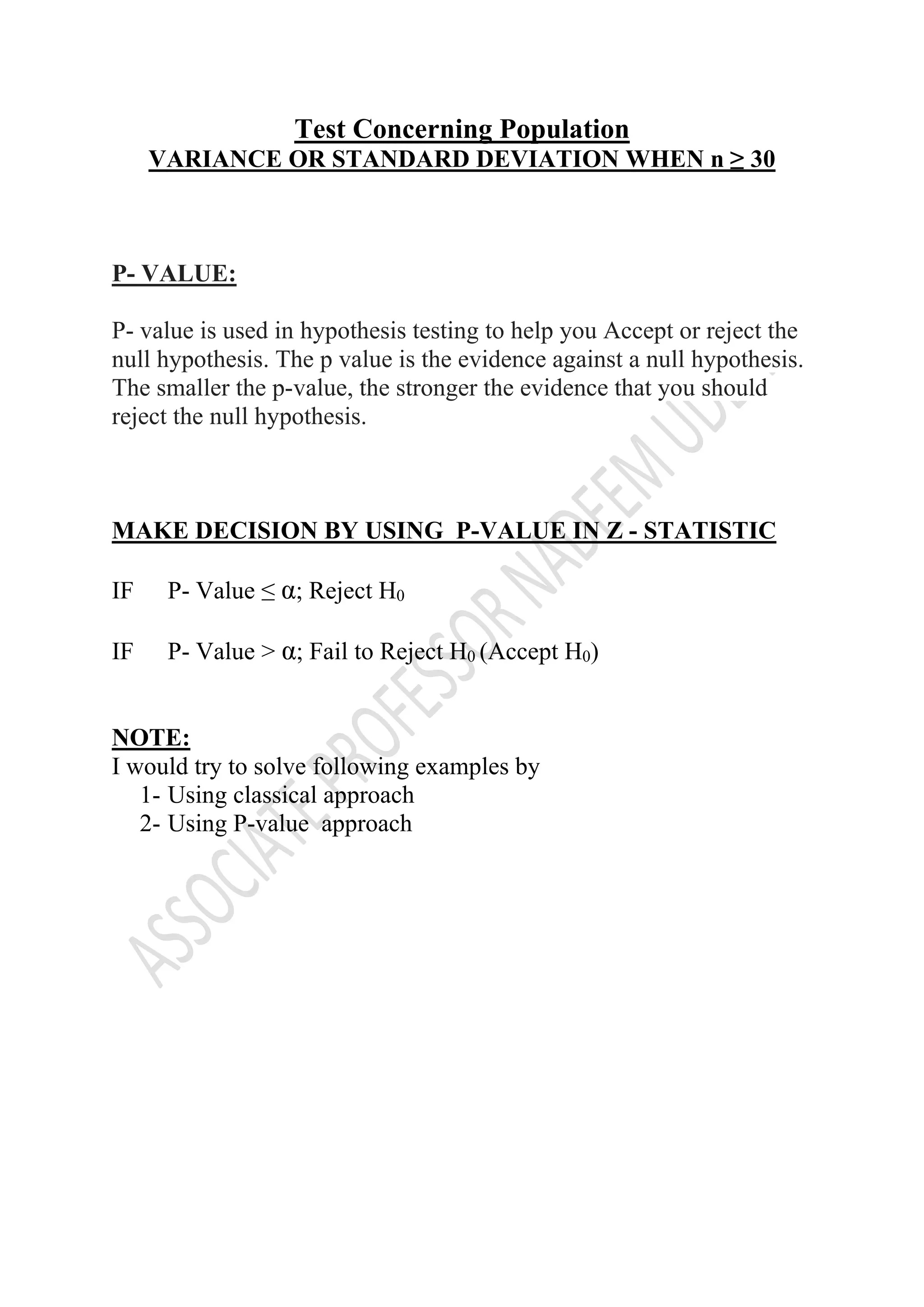 P value in population standard deviation | PDF