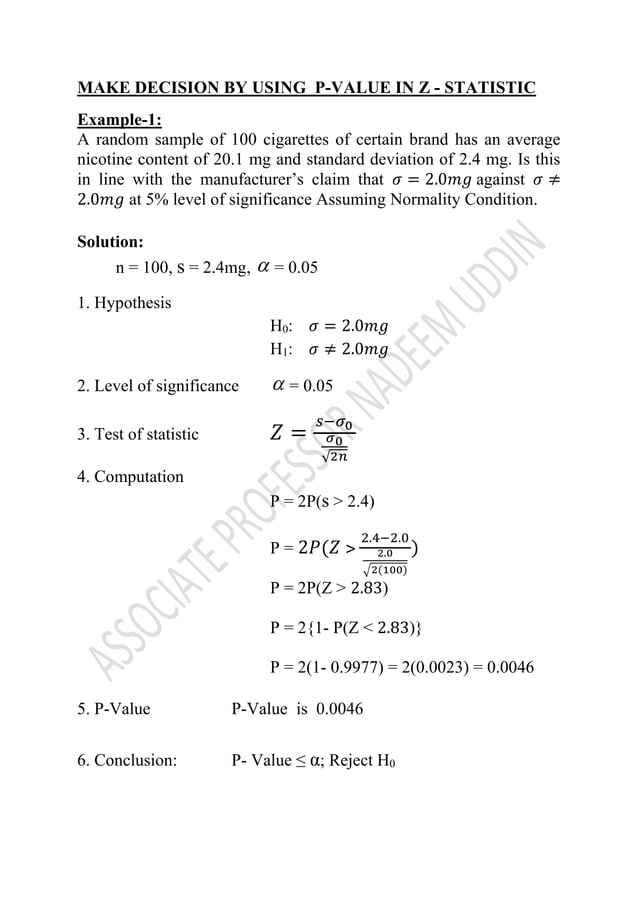 P value in population standard deviation | PDF
