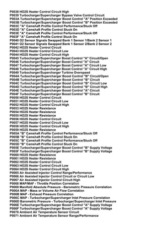 OBD2 Powertrain Code List (P0001- P0099) | PDF