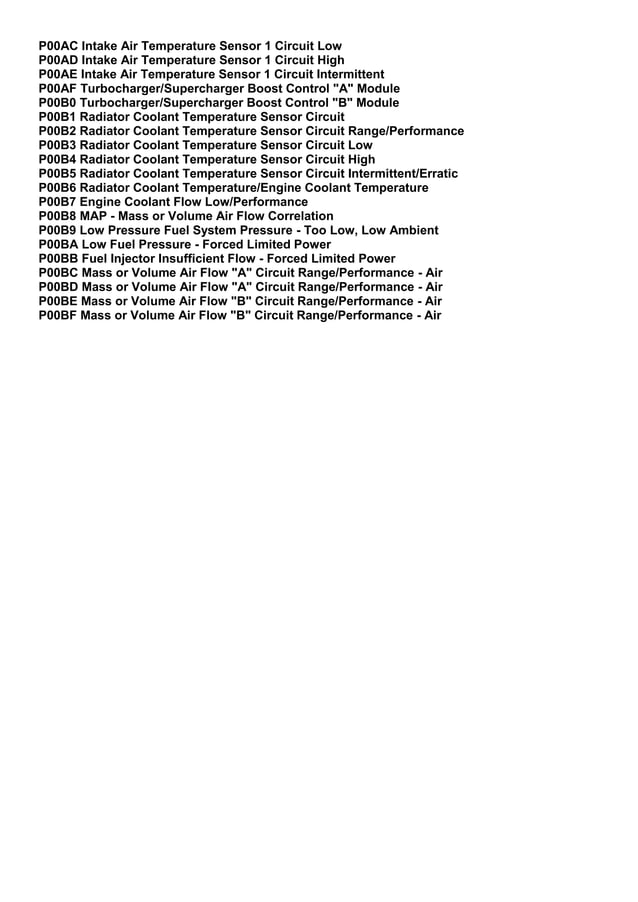 OBD2 Powertrain Code List (P0001- P0099) | PDF