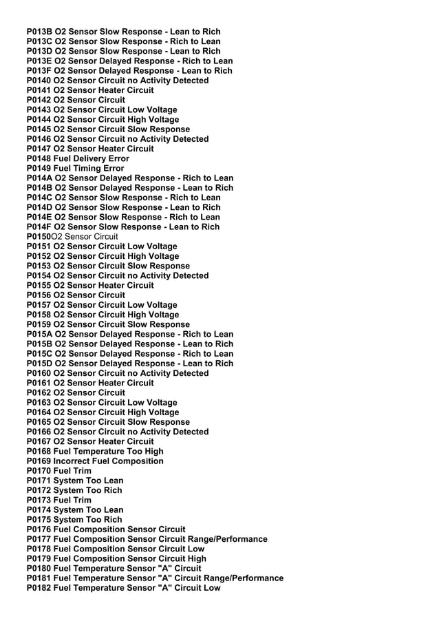 OBD2 Powertrain Code List (P0100- P0199) | PDF | Chemistry | Science