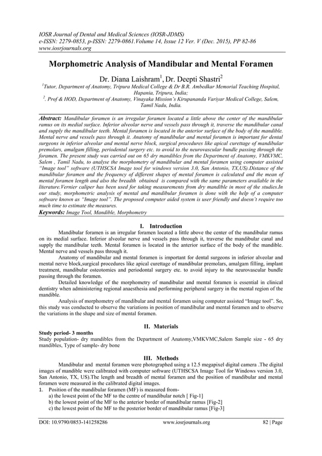 Morphometric Analysis of Mandibular and Mental Foramen | PDF