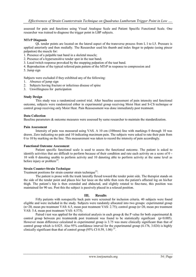 Effectiveness of Strain Counterstrain Technique on Quadratus Lumborum ...