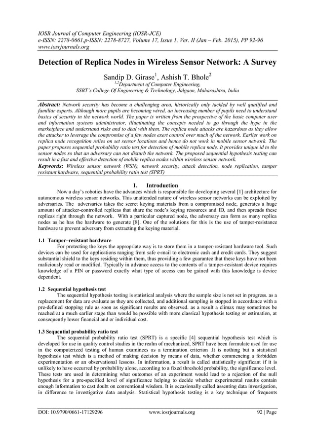 Detection of Replica Nodes in Wireless Sensor Network: A Survey | PDF