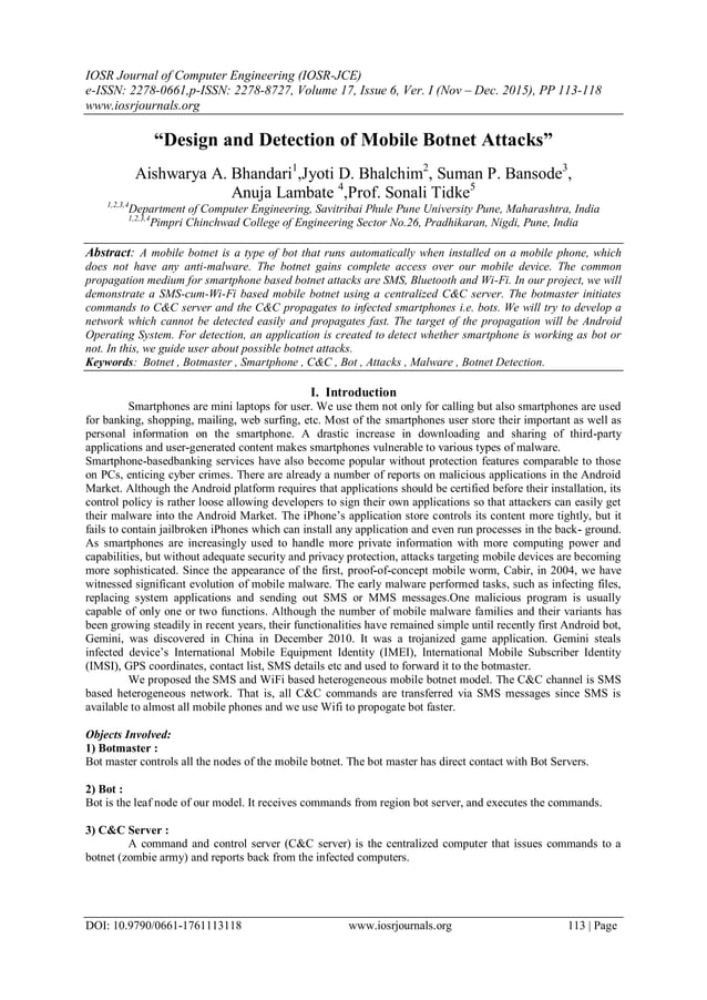 “Design and Detection of Mobile Botnet Attacks” | PDF | Free Download