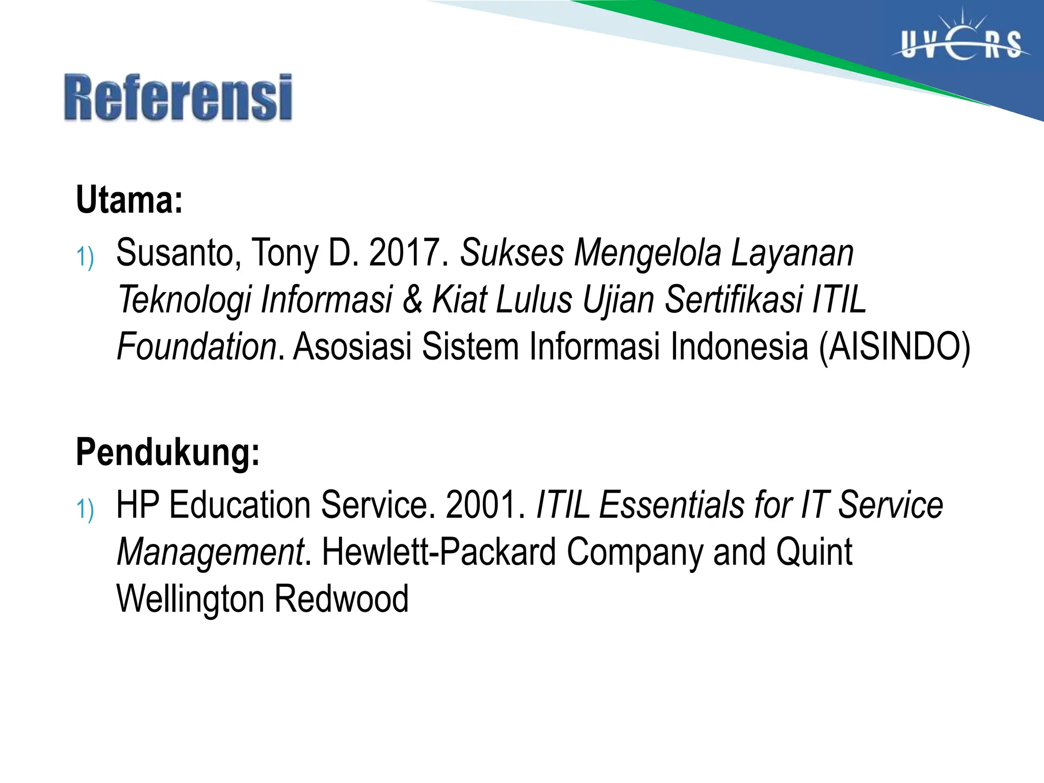 pengenalan mata kuliah pengantar itil framework | PPTX