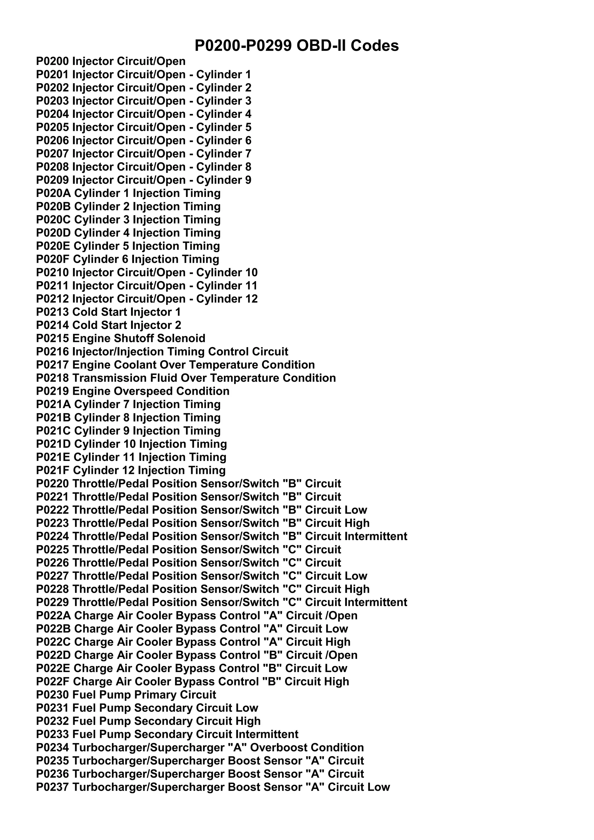 OBD2 Powertrain Code List (P0200- P0299) | PDF