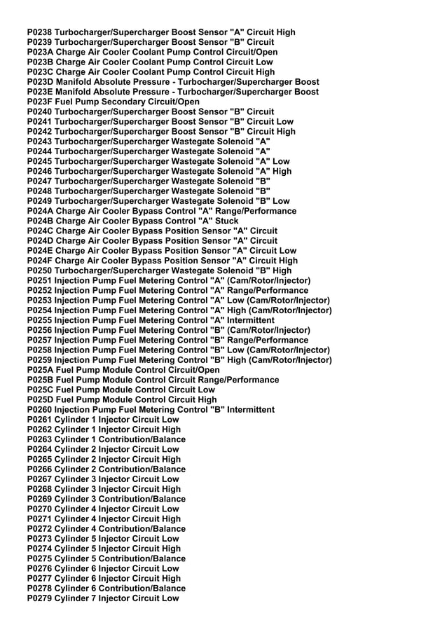 OBD2 Powertrain Code List (P0200- P0299) | PDF