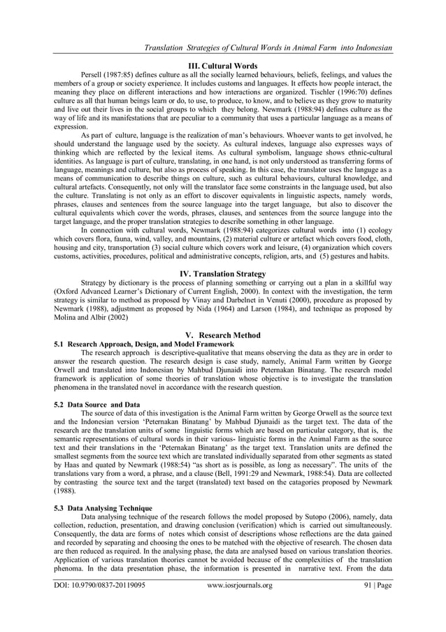 Translation Strategies Of Cultural Words In Animal Farm Into Indonesian ...