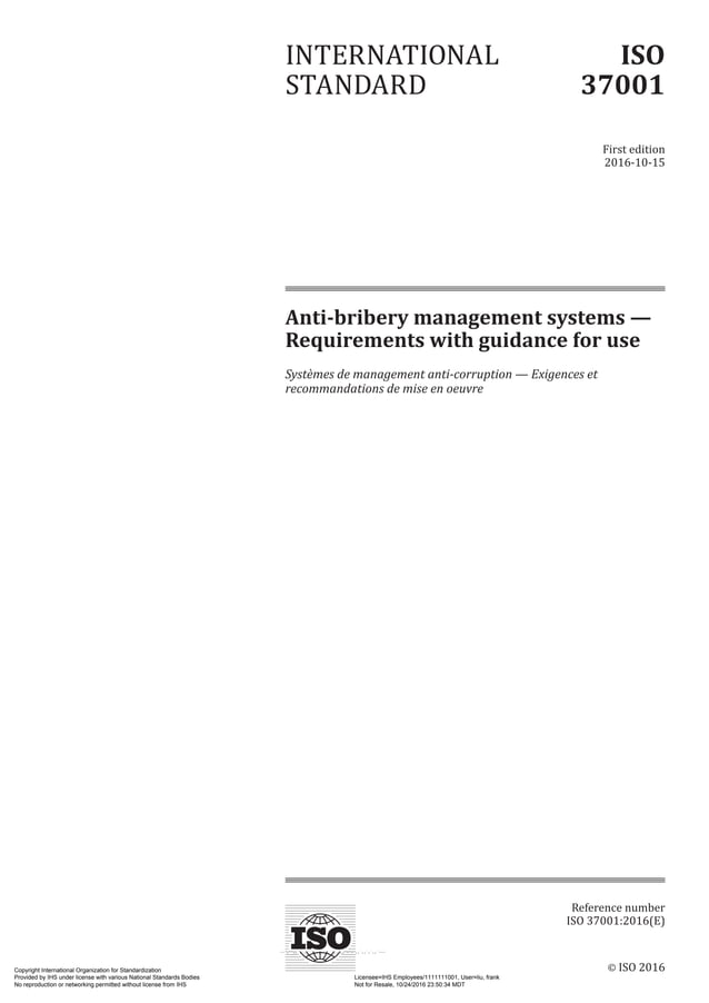 ISO 37001 Anti-bribery management systemsStandard Document | PDF